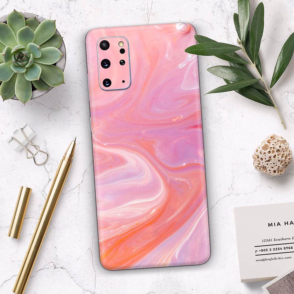 DesignSkinz Marbleized Pink Paradise V2 Protective Vinyl Decal Wrap Skin Cover Compatible with The Samsung Galaxy S20 (Screen Trim & Back Glass Skin)