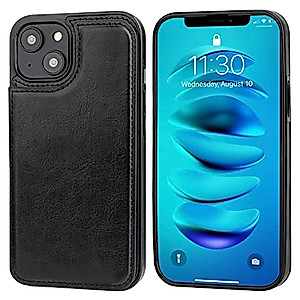 ONETOP Compatible with iPhone 14 Wallet Case with Card Holder, PU Leather Kickstand Card Slots Case, Double Magnetic Clasp and Durable Shockproof Cover 6.1 Inch (Black)