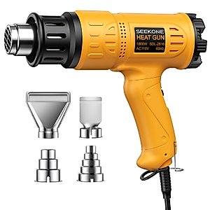 SEEKONE Heat Gun 1800W Hot Air Gun Variable Temperature Control for 2-Temp Settings 122℉~1202℉（50℃- 650℃） with 4 Nozzels for Crafts, Vinyl Wrap, Shrink Tubing