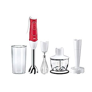 Braun MultiQuick 5 Immersion Hand Blender Patented Technology-Powerful 350 Watt-Dual Speed-Includes Beaker, Whisk, 2-Cup Chopper, Masher, 536, Red