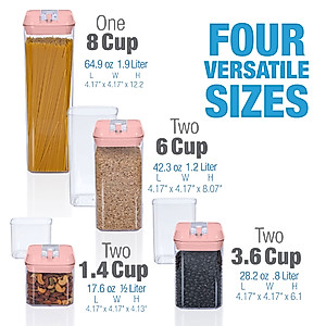 Alphx Innovations Set of 7 Airtight Food Storage Containers - Pantry Organizer Bins, BPA Free Plastic Containers plus Dry Erase Marker and Labels, Pink