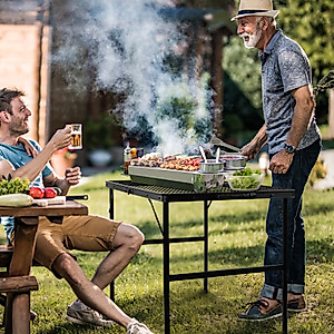 Grovind Folding Grill Table Camping Table with Mesh Desktop, Lightweight 3 FT Metal Table for Outside, Height Adjustable Portable Grill Table for Camping, Picnic, Beach and BBQ, RV