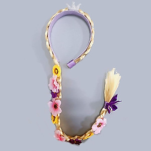 Tatibana Princess Dress up Wigs, Princess Rapunzel Long Braided Wig Headbands with Tiara Flowers Adorn for Girls Costume Accessories, 29 Inch