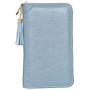 Easyoulife Credit Card Holder Wallet Womens Zipper Leather Case Purse RFID Blocking (Light Blue)