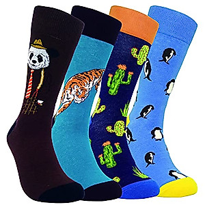 HSELL Mens Funny Animal Pattern Dress Socks Novelty Crazy Design Panda Men Tiger Penguin Cotton Socks Gifts for Men