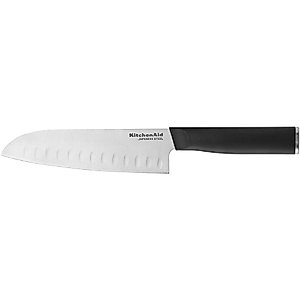 KitchenAid Classic Santoku Knife with Custom-Fit Blade Cover, 7-inch, Sharp Kitchen Knife, High-Carbon Japanese Stainless Steel, Black