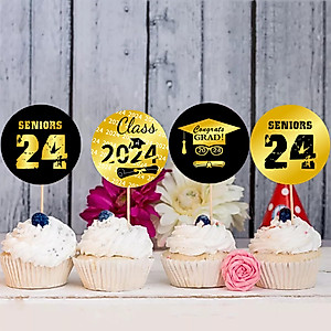 Lucleag 360 PCS 2024 Graduation Stickers, Class of 2024 Grad Stickers for Envelopes, Round 2024 Black and Gold Graduation Stickers for Envelope Seals Candy Greeting Cards Party Supplies