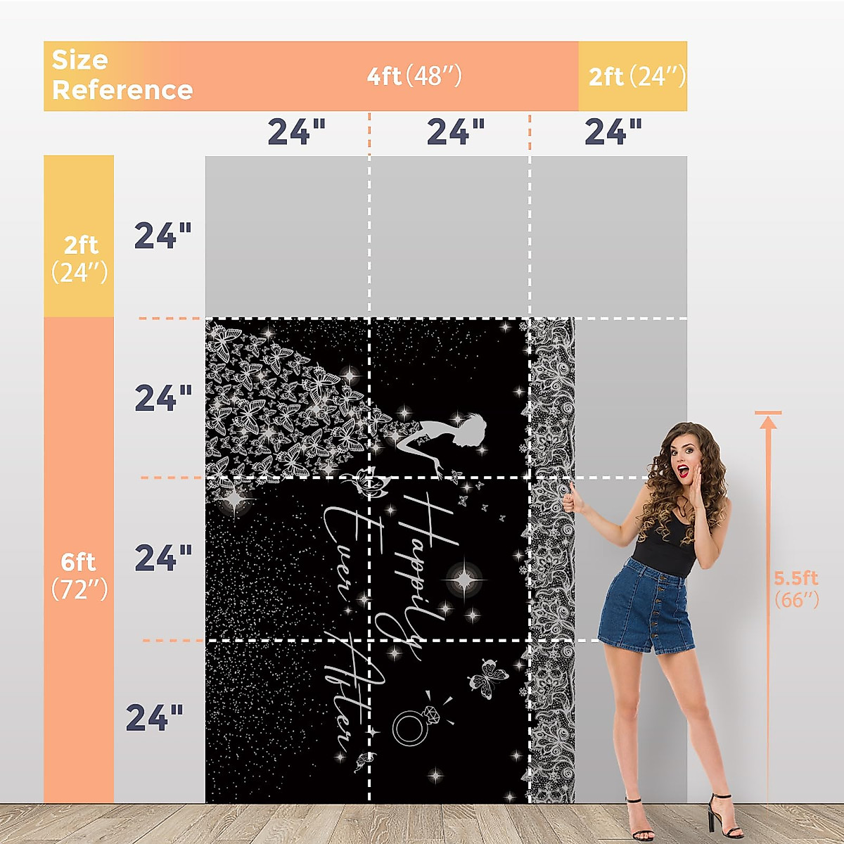 Rimbol Elegant Wedding Shower Background, Bridal Gown Silhouette Background 4.5x6ft Suitable for Wedding Engagement Parties