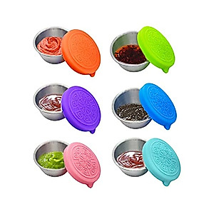 BestAlice 6 Pcs Salad Dressing Container To Go, 2 Oz Sauce Containers Reusable Small Dipping Sauce Cups Set, Mini Stainless Steel Condiment Containers With Silicone Lids,Easy Open,Leakproof, 6 color