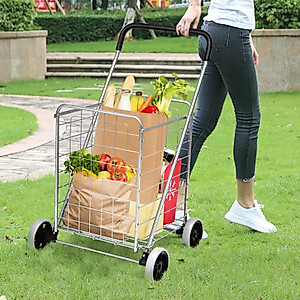 Goplus Shopping Carts for Groceries, Heavy Duty Folding Shopping Cart with Wheels, Portable Collapsible Grocery Cart, Light Weight Foldable Utility Cart for Laundry Silver