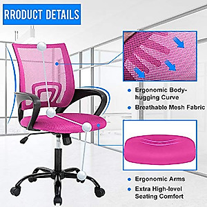 Meet Perfect Mid-Back Desk Office Chair, Ergonomic Modern Computer Chair with Lumbar Support and Armrest, Adjustable Executive Task Chair for Home, Study and Meeting Room- Mesh Back, Swivels (Pink)