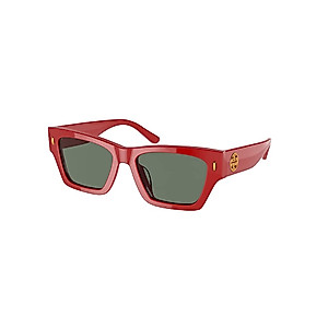 Tory Burch TY7169U 18933H 52MM Tory Red/Solid Dark Green Rectangular Sunglasses for Women + BUNDLE With Designer iWear Eyewear Kit