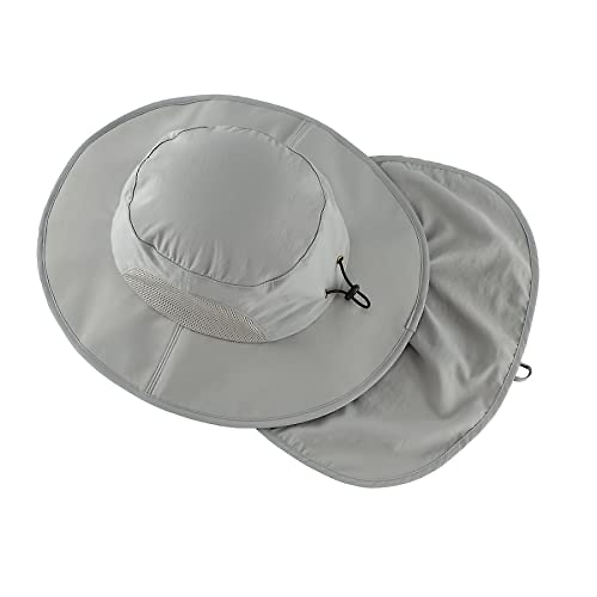 Home Prefer UPF50+ Mens Sun Hat with Neck Flap Wide Brim Mesh Fishing Hat Windproof Safari Hat Light Grey
