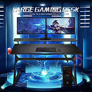 YIGOBUY Large Gaming Desk 55 Inch Computer Gaming Desk E-Sports Racing Table with with Cup Holder, Headphone Hook for Home Office, Black