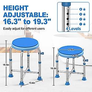 UGarden Upgraded Shower Chair with Reinforced Crossbar Supports, 400LB Stainless Steel Round Shower Seat for Inside Shower, Adjustable Small Shower Stool w/Padded, Non-Slip Bathroom Chair for Elderly