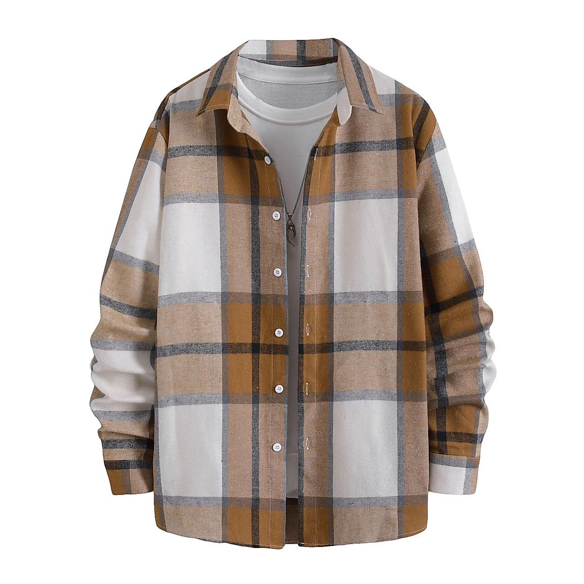 Floerns Men's Plaid Flannel Shirts Long Sleeve Regular Fit Button Down Causal Shirts Brown Plaid S