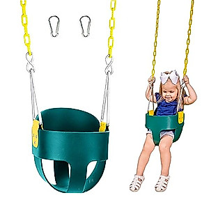 Original High Back Full Bucket Toddler Swing Seat with Plastic Coated Chains and Carabiners for Easy Install - Green - Squirrel Products