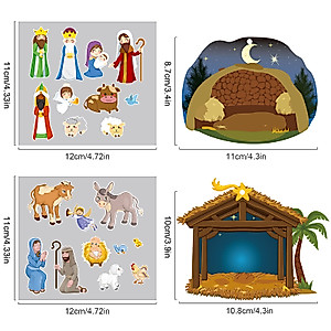 Religious Crafts Nativity Stickers Make a Nativity Scene Sticker Ornament Christmas Tree Hanging Decorations Christian Craft Kits for Holy Night Religious Party Jesus (16 Sets)