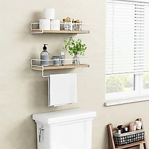 Forbena Floating Nursery Book Shelves, Natural Wood Wall Bookshelves for Girls Boys Bedroom, Wall Mounted Nursery Shelves for Books, Bows, Stuffed Animals, Toys, Study Room, Bathroom (Set of 2)