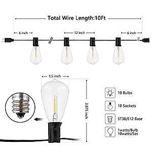 Safavieh Lighting Collection Dorcia Black 10-Foot LED Outdoor String Lights