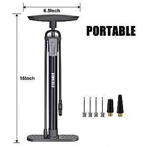 VIMILOLO Bike Floor Pump,Portable Ball Pump Inflator Bicycle Floor Pump with Both Presta and Schrader Bicycle Pump Valves Bike Pumps-160Psi Max