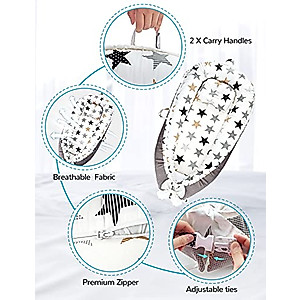 Mestron Baby Nest for 0-12 Months,Baby Lounger Baby Snuggle Infant Bassinet Mattress Insert Soft & Breathable Cotton Portable Infant Floor Seat Co-Sleeping (Star)