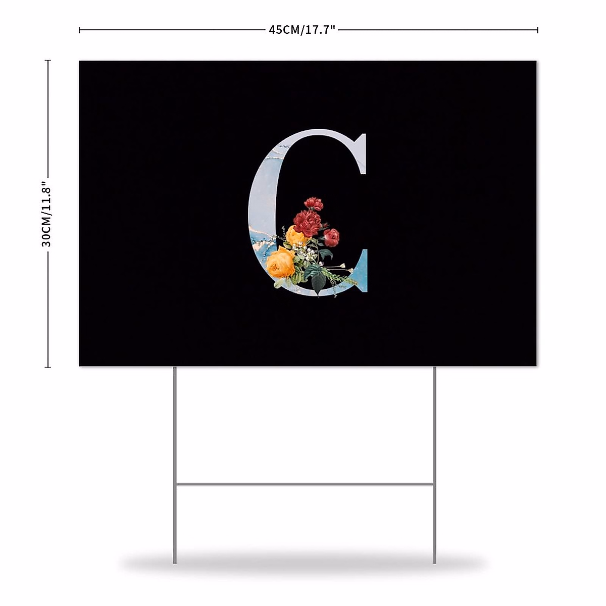 Floral Monogram Letter C Blue Ink Lettering Lawn Yard Signs Alphabet Letter Corrugated Sign for Garage Sales Rent Open House Construction 12"x18"