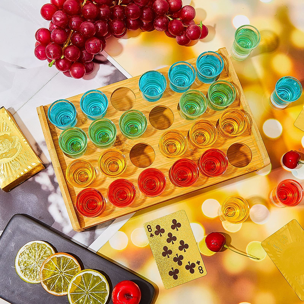 Juexica Shot Glasses Set 0.5 Oz/ 15 ml 24 Pcs Acrylic Mini Shot Glass with Tray Holder Shot Glass Tray Serving Holder Wood Serving Tray Tequila Glasses Clear Shot Glasses for Club Party Bar