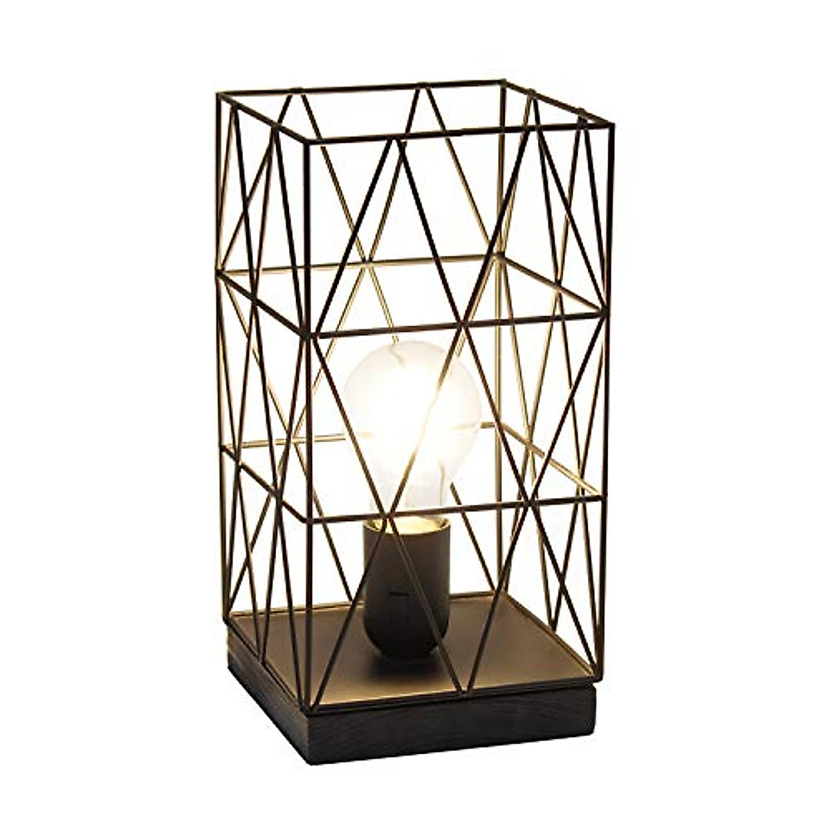 Simple Designs LT1073-BLK Geometric Square Metal Table Lamp, Black 5.13 x 5.13 x 10.25