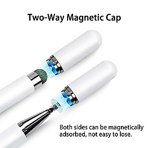 Stylus Pens for Touch Screens (2 Pcs), 2 in 1 Magnetic Disc & Fiber Tip Stylus Pen for iPad with Magnetic Cap, Compatible with All Touch Screens - Free Replacement Disc Tips, Black and White