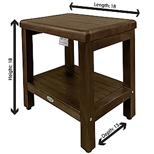 DecoTeak Classic Shower Bench Eleganto Natural Wooden Seat Shower Stool with Shelf 18" Armless Open Back Bench in Woodland Brown Finish