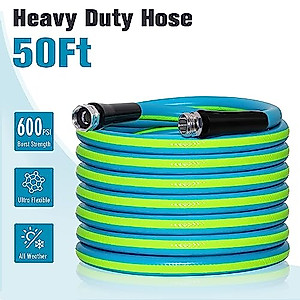 Giiwi Upgraded Hybrid Garden Hose 50 ft x 5/8", Heavy Duty, Super Flexible, Lightweight, All-weather Outdoor Non-Kinking Water Hose, Burst 600 PSI