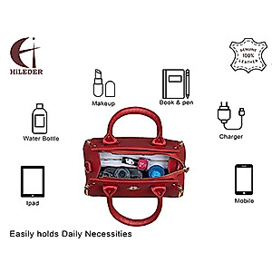 HiLeder Leather Designer Shoulder Tote Purse Satchel Sling Messenger Crossbody Handbag for Women, Medium Size - Red