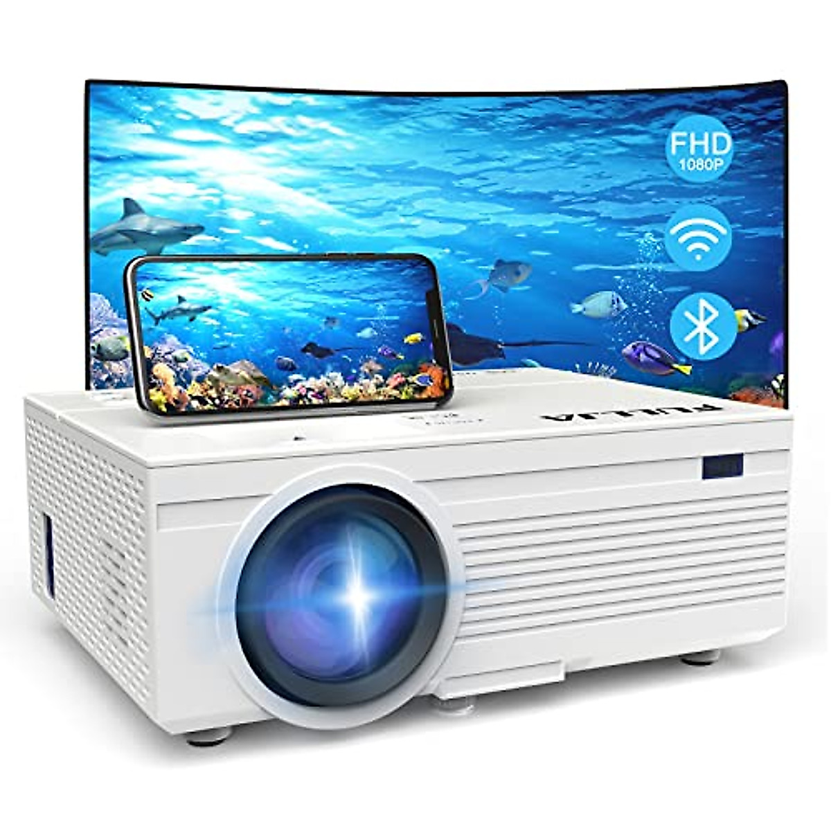 WiFi Mini Projector with Bluetooth - 2022 Upgraded 1080P HD Portable Outdoor Movie Projector, 8500L LED Home Theater Video Projector Compatible with TV Stick HDMI USB VGA, PS4, Laptop, Smartphone