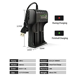 CBJJ 16340 Battery with Charger, 3.7V 16340 Rechargeable Battery 2800mAh High Capacity Batteries with 2 Bays Charger (4 Pack 16340 Batteries and Charger)