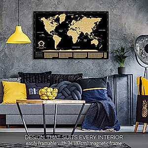 Scratch Off World Map - Extra Large - Black and Gold Scratchable World Map Poster - Best Travel World Map Gift - All Accessories - Premium Detailed Scratch Off Map of The World - for Globetrotters