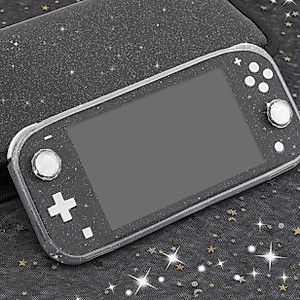 BelugaDesign Glitter Switch Bundle | Clear Snap on Case, Vinyl Wrap, Crystal Thumb Grips | Shiny Cute Pastel Accessories | Compatible with Nintendo Switch (Switch Lite, Black)