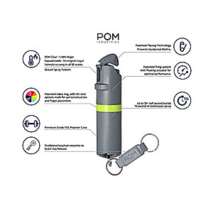POM Pepper Spray Flip Top Keychain - Maximum Strength OC Spray Self Defenes - 25 Bursts, 10ft Range - Accurate Stream Pattern