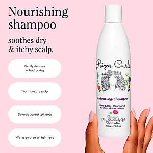 Rizos Curls Hydrating Shampoo, Gently Cleanse, Deeply Moisturizes & Nourishes Scalp, Soft & Healthy Hair from Shea Butter & Moringa Oil, For All Hair Types 1a - 4c, 10 oz
