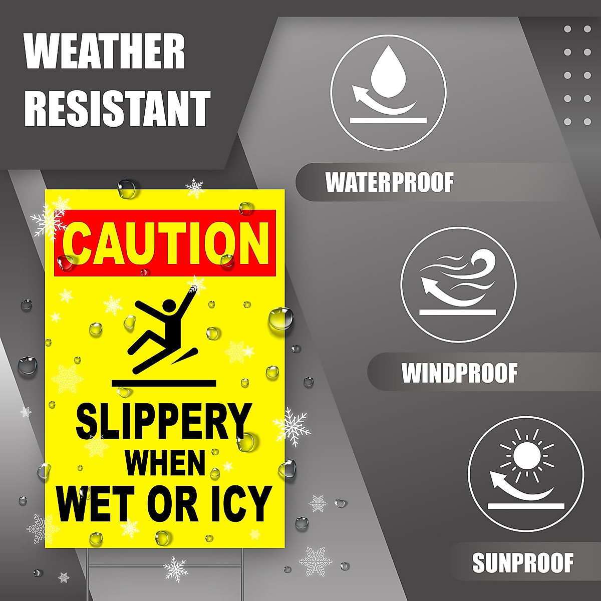 3 PC Caution Slippery When Wet Sign - 8 x 12 Double Sided Coroplast Wet Floor Signs - Watch Your Step Sign - Wet Floor Signs Commercial