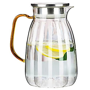 IDEALUX Glass Pitcher with Stainless Steel Filter Lid,Pumpkin Shape Glass Carafe Heat Resistant Borosilicate Water Carafe,Coffee, Tea & Lemonade Pitcher (58 OZ)