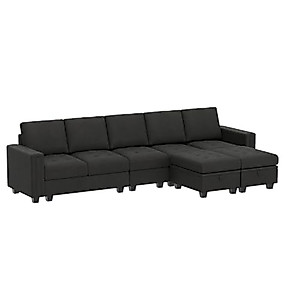 Belffin Large Velvet L Shaped Sectional Sofa Couch with Reversible Double Chaises Modular Sectional Sofa Couch with Storage Ottomans Convertible Sectional Sofa Grey