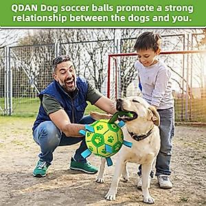 QDAN Dog Toys Soccer Ball, Interactive Dog Toys for Tug of War, Dog Tug Toy, Dog Water Toy, Durable Dog Balls for Small & Medium Dogs-Green&Yellow(6 inch)