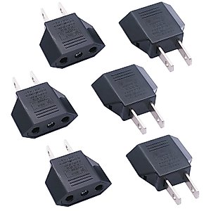 TWTADE 6pcs EU to US Plug Adapter Europe to USA Travel Small Power Plug 6A 125V/250V Adapter Converter (Black) I-021