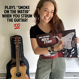INTERACTIVE Giant Birthday Card - Strum to Play “Smoke on The Water”, Gift for Guitar Players, Music Gifts for Men, Guitar Accessories, Gifts for Musicians, Guitar Gifts for Men, Women, Friends & Kids