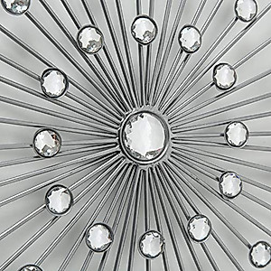 WHW Whole House Worlds Brilliant Burst Wall Decor, Silver Metal, Powder Coated Iron, Inset Acrylic Faux Diamonds, Integrated Keyhole Hanger, 19 Inches Diameter, 1.25 Deep, Height 1.1