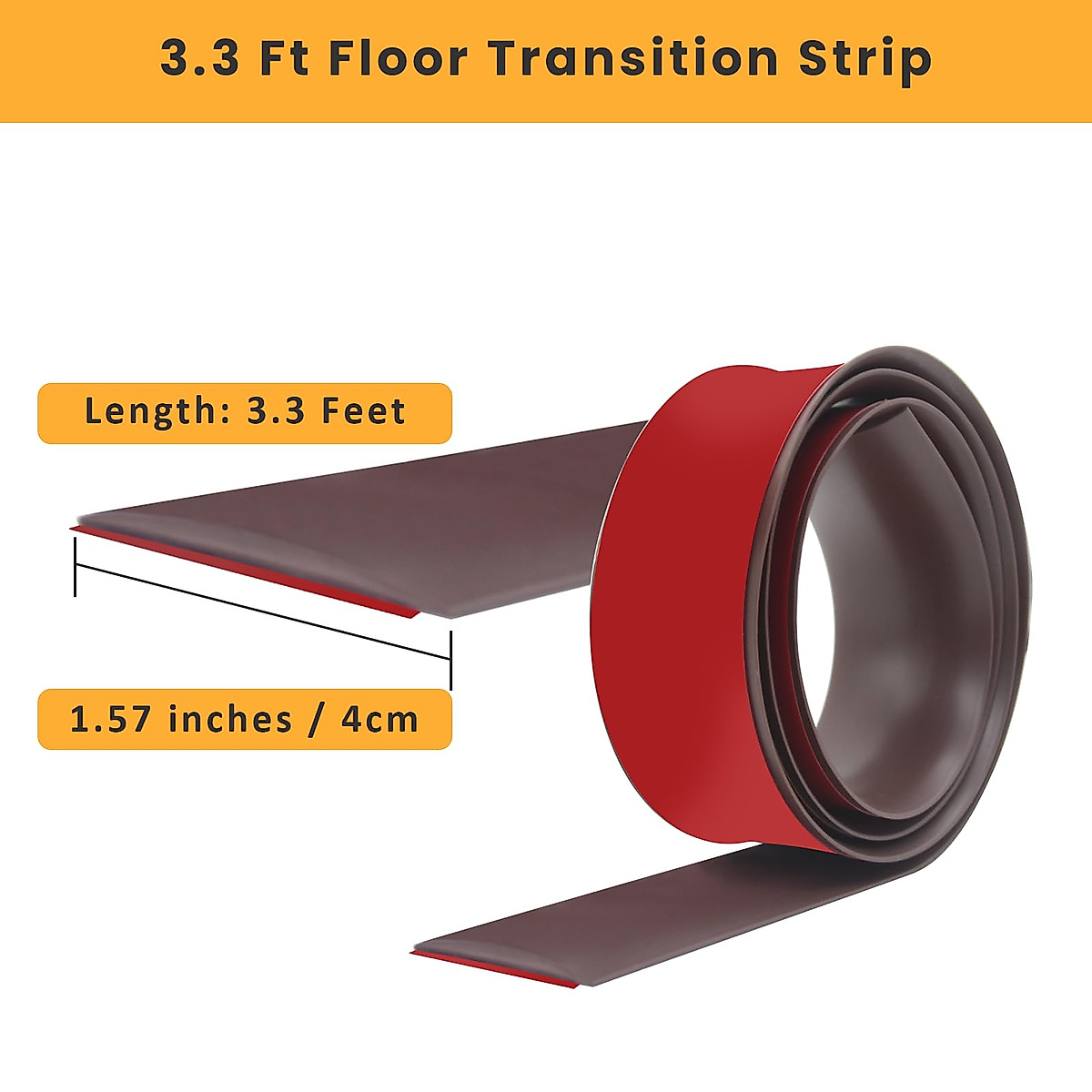 Floor Flat Transition Strip Self Adhesive Floor Vinyl Flat Divider Strip Floor Edge Trim Floor Gap Covering Joining Strip Carpet to Tile Transition Edging Trim with Strong Backing 4cm 3.28FT Coffee
