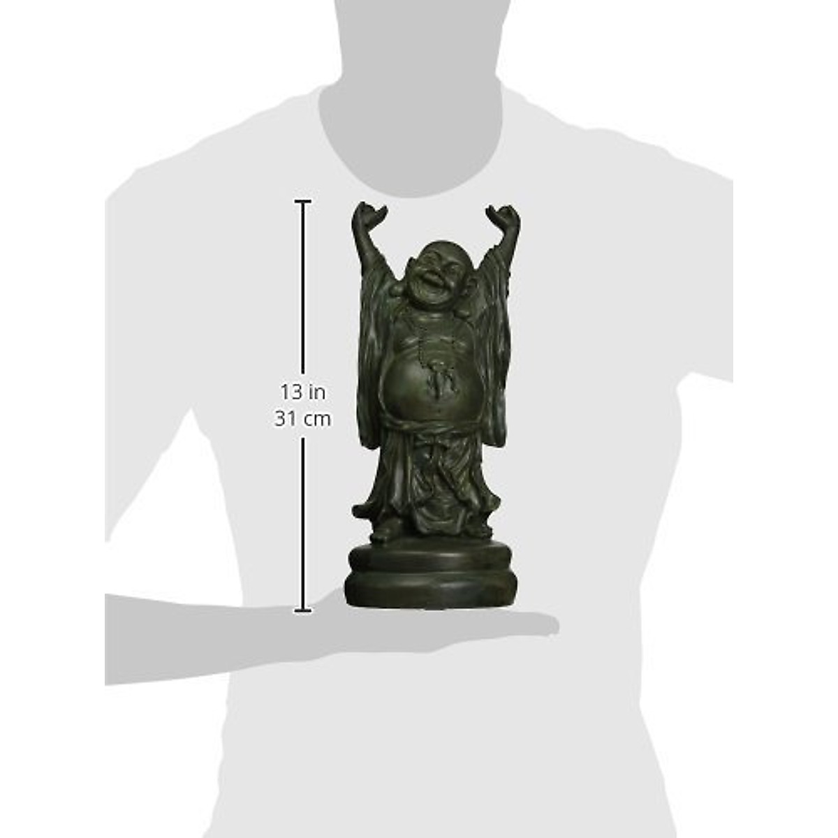 Design Toscano Jolly Hotei Asian Man Sanctuary Decor Statue Figurine, 5 inches wide, 13 inches tall, Cast Stone Resin, Green Bronze Finish