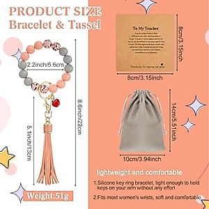 4 Pcs Silicone Key Ring Bracelet for Women Teacher Gifts Teacher Appreciation Beaded Wristlet Keychain Teacher Keychains with Tassel Portable Wristlet Bangle Keyring Holder, End of Year Teacher Gifts
