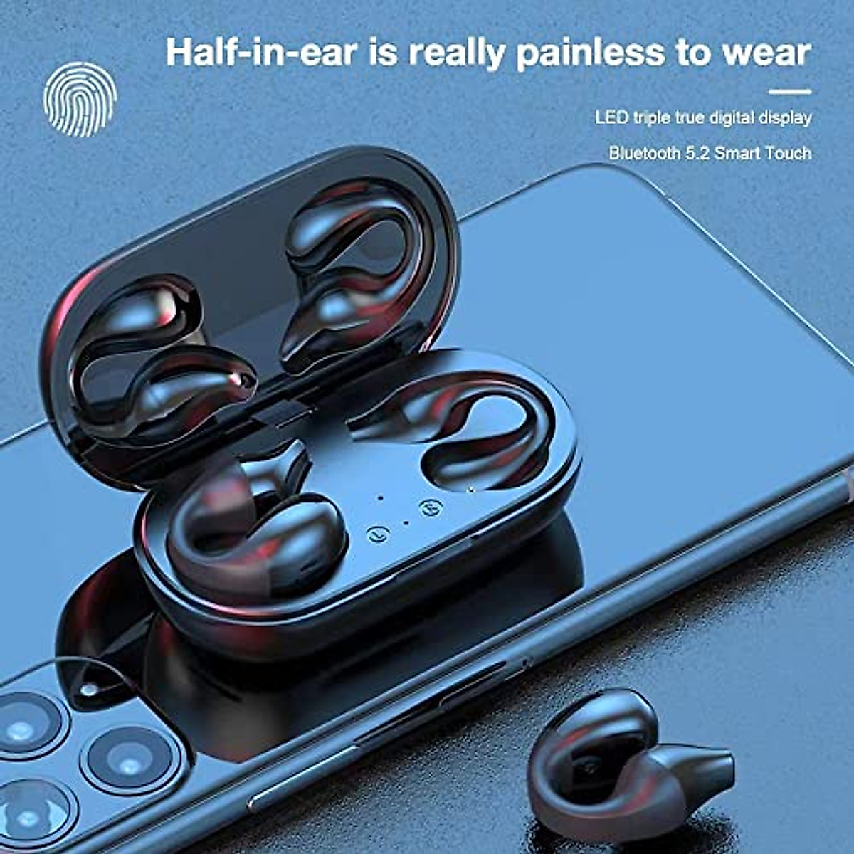 Ear-Clip Bone Conduction Headphones Bluetooth 5.3, Painless Wireless Open Ear Clip on Headphone,Waterproof Mini Sport Running Earring Earphone, Noise Cancelling HiFi Quality Long Battery Life (Black)